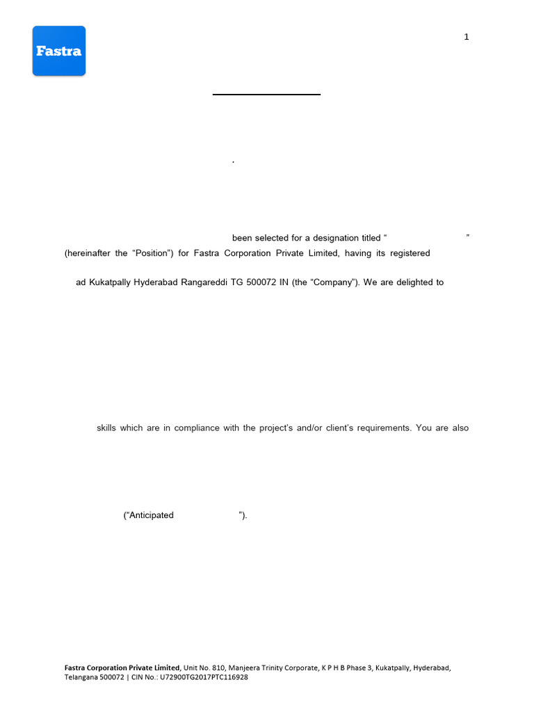 Offer Letter - Arghya Kusum Paul FASTRA | PDF | Employment | Salary