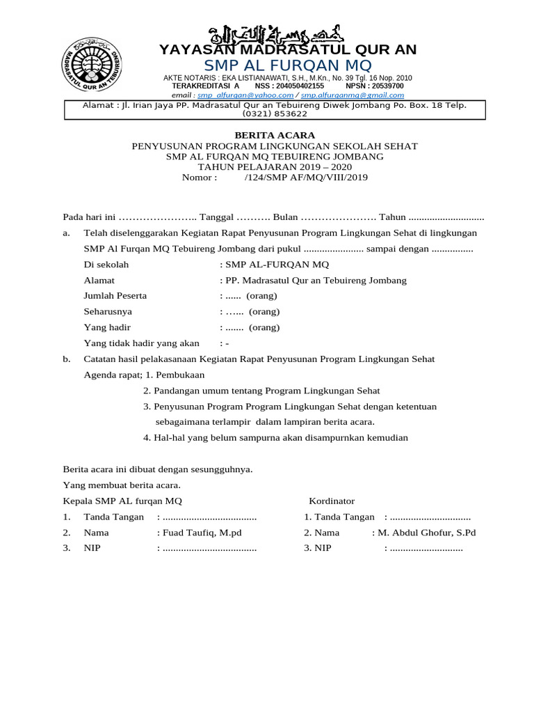 BERITA ACARA PENYUSUNAN PROGRAM Lingkungan Sehat | PDF