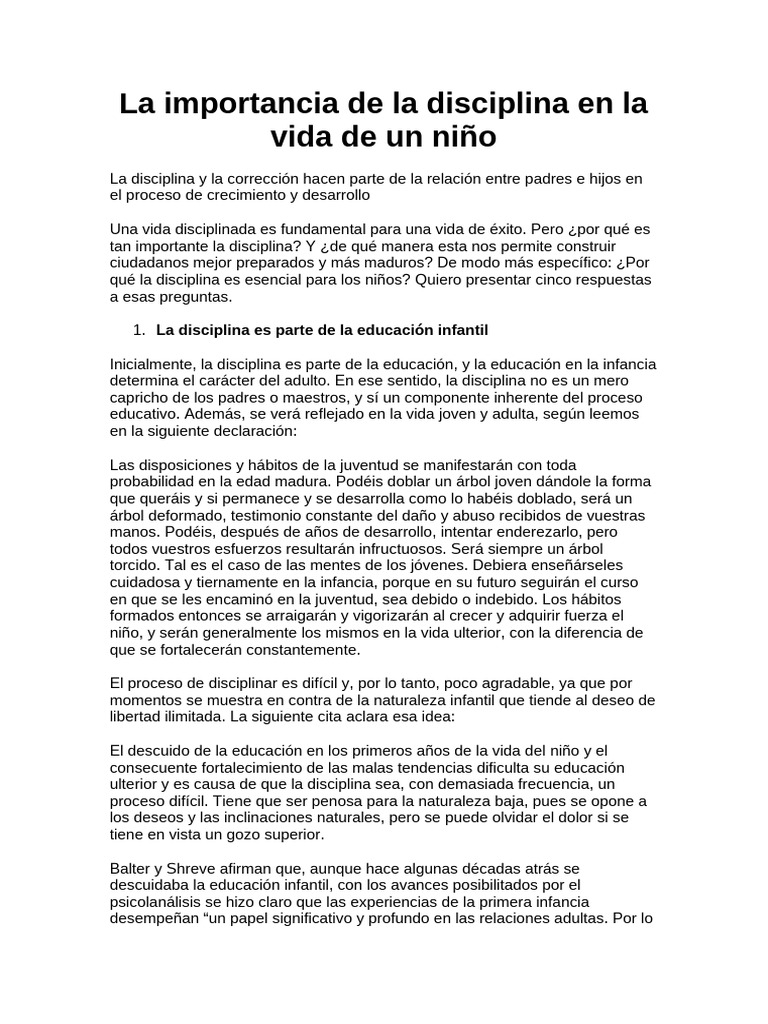 La importancia de la disciplina en la vida de un niño | PDF | Libertad ...