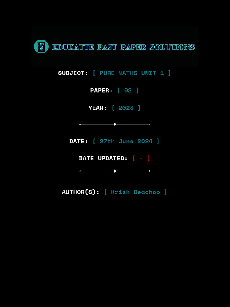 Pure Maths Unit 1 Exam Solutions 2023 | PDF | Line (Geometry) | Equations