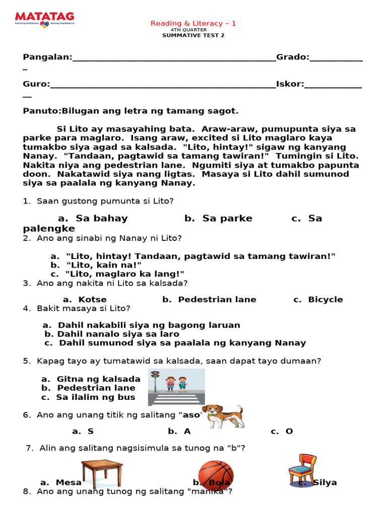 A. Sa Bahay B. Sa Parke C. Sa Palengke | PDF