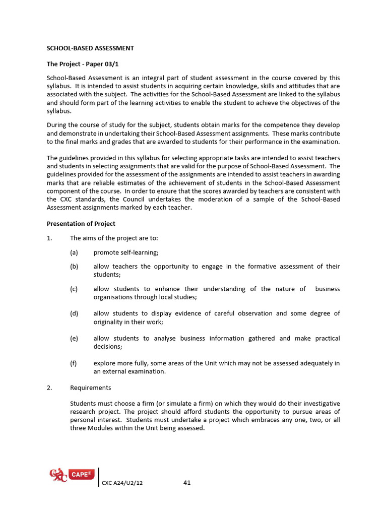CAPE Management of Business SBA Guide | PDF | Educational Assessment | Data