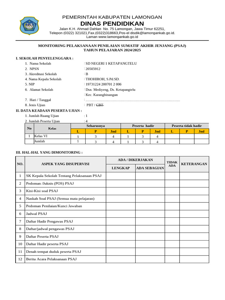Instrumen Monitoring Psaj 2025 | PDF