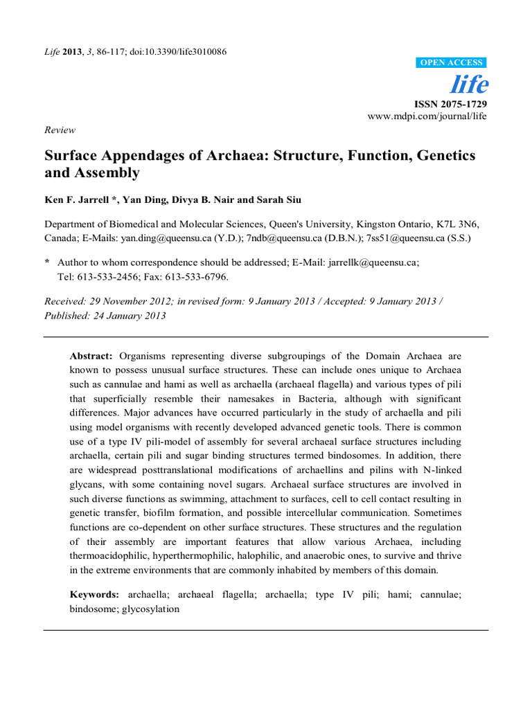 Surface Appendages of Archaea | PDF | Archaea | Biotechnology