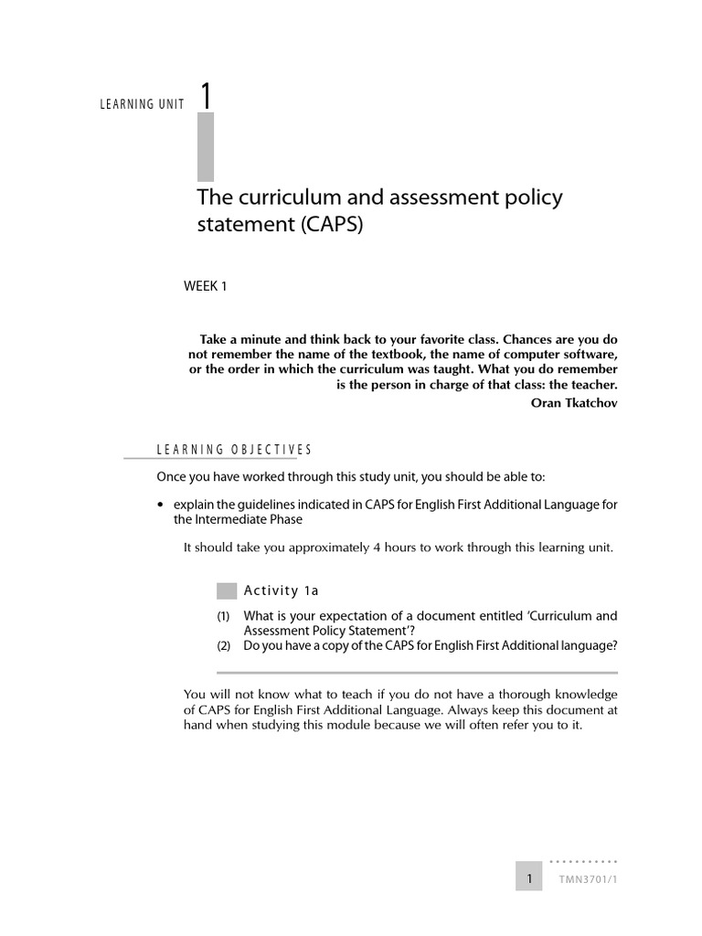 TMN3701 Learning Unit 1 | PDF | Curriculum | Learning