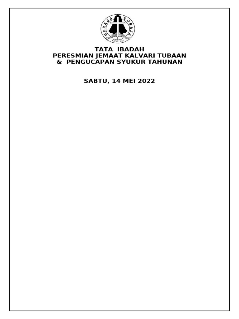 Peresmian Jemaat Kalvari Tubaan 2022 | PDF