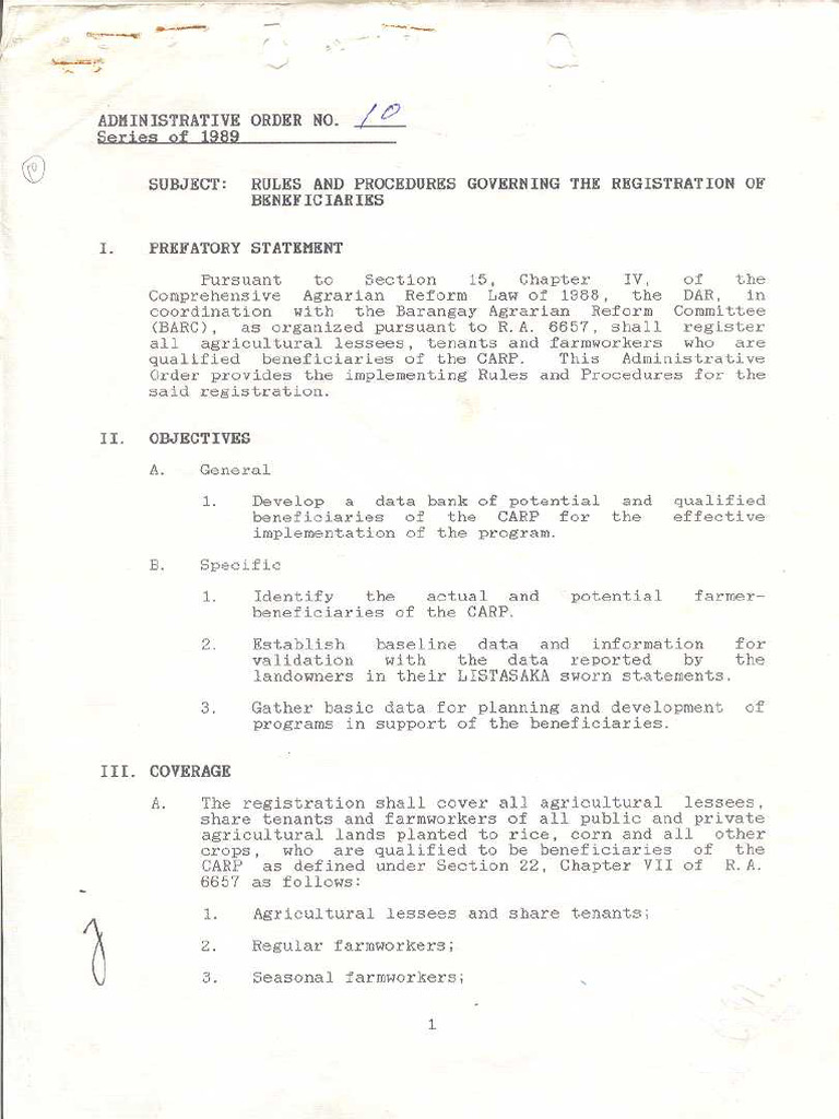1989 Ao10 Rules and Procedures Governing The Registration of ...