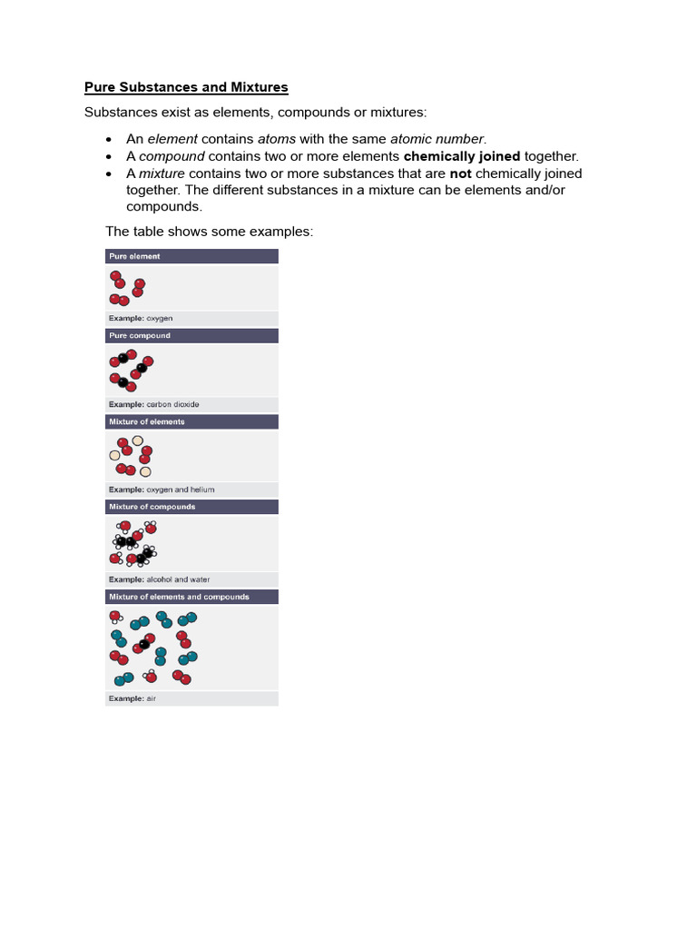 Pure Substances and Mixtures (Notes) | PDF | Chemical Substances ...