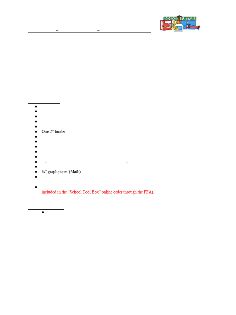 8th Grade Supply List 2024-25 | PDF
