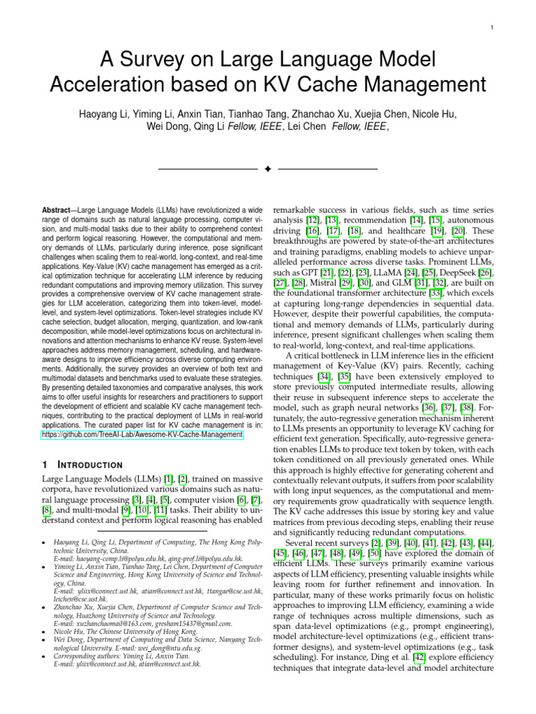 A Survey On Large Language Model Acceleration Based On KV Cache Management | PDF | Computing ...