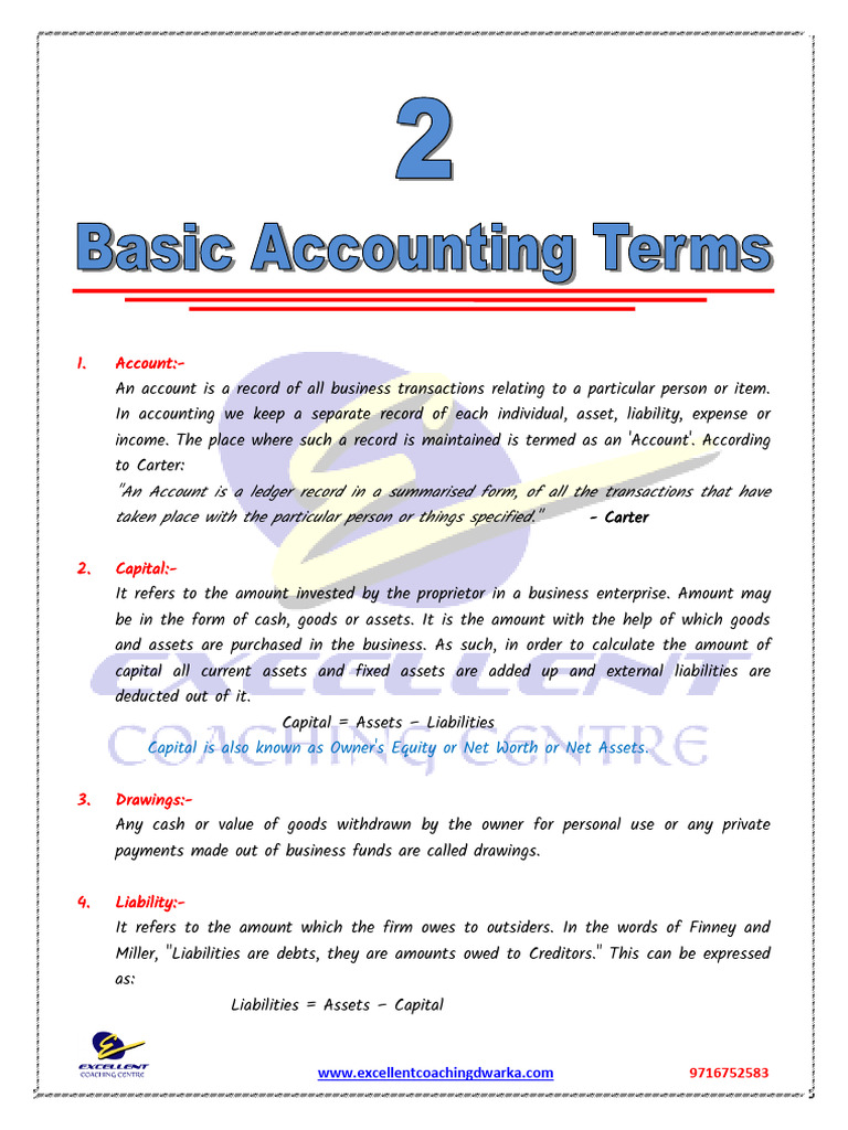Basic Accounting Terms | PDF | Expense | Debits And Credits