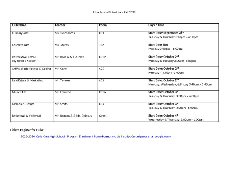 CC After School Schedule | PDF