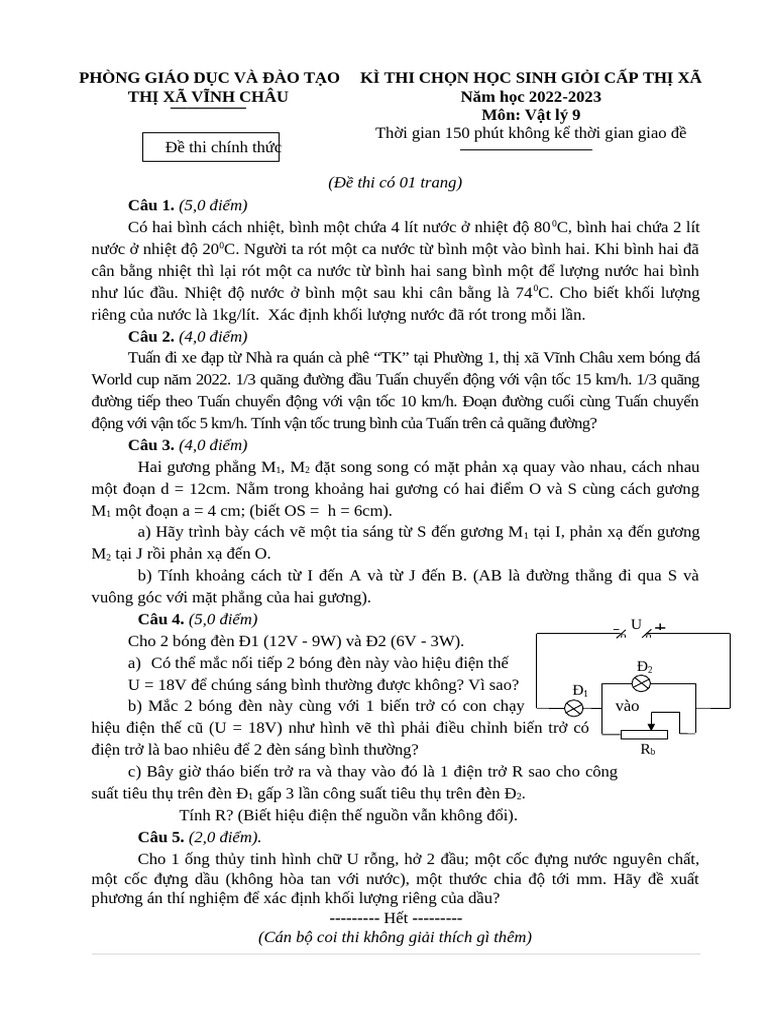 VatLy - 9 - CT - 22-23 | PDF