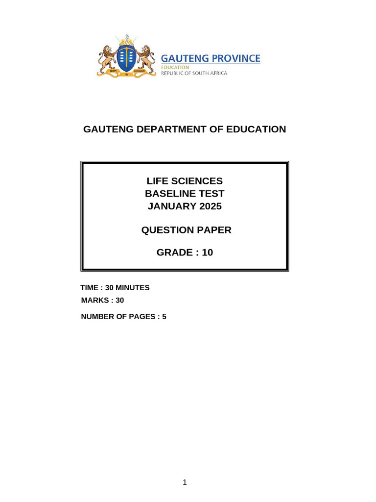 Grade 10 Life Sciences Baseline Test 2025 | PDF | Mitosis | Cell Cycle