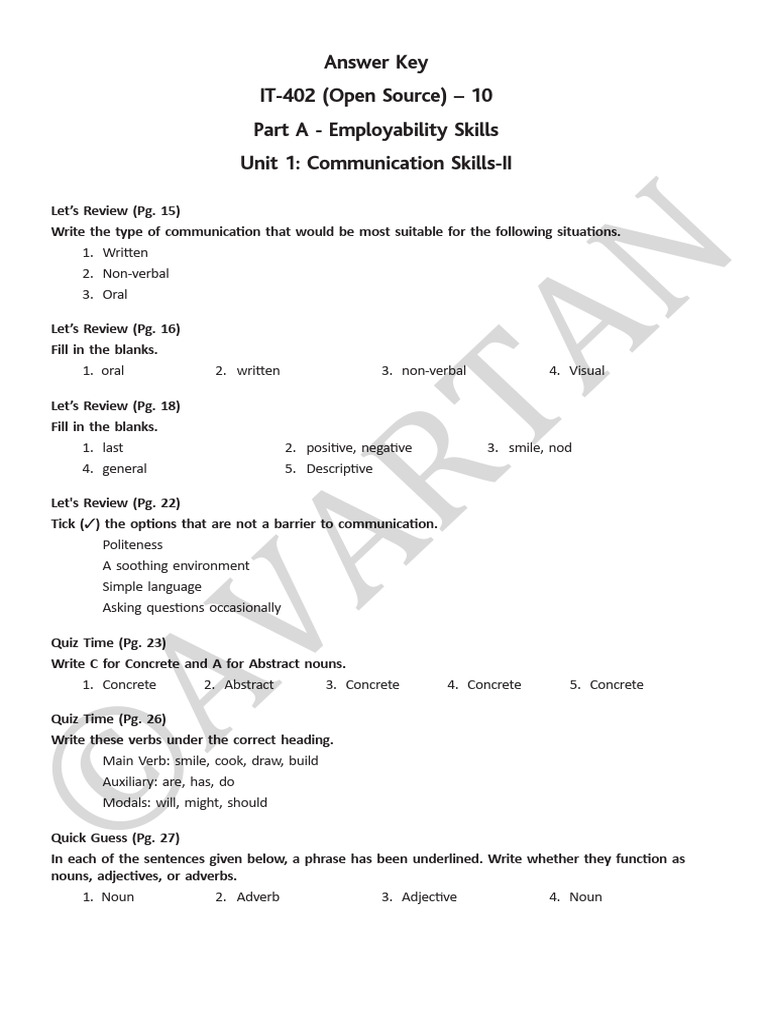 Communication Skills Answer Key | PDF | Communication | Verb