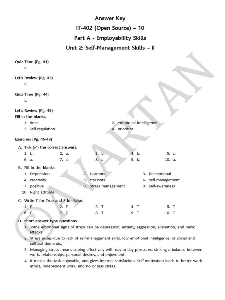Class10 - IT - Unit 2 - Self-Management Skills – II (Part a) | PDF | Stress (Biology ...