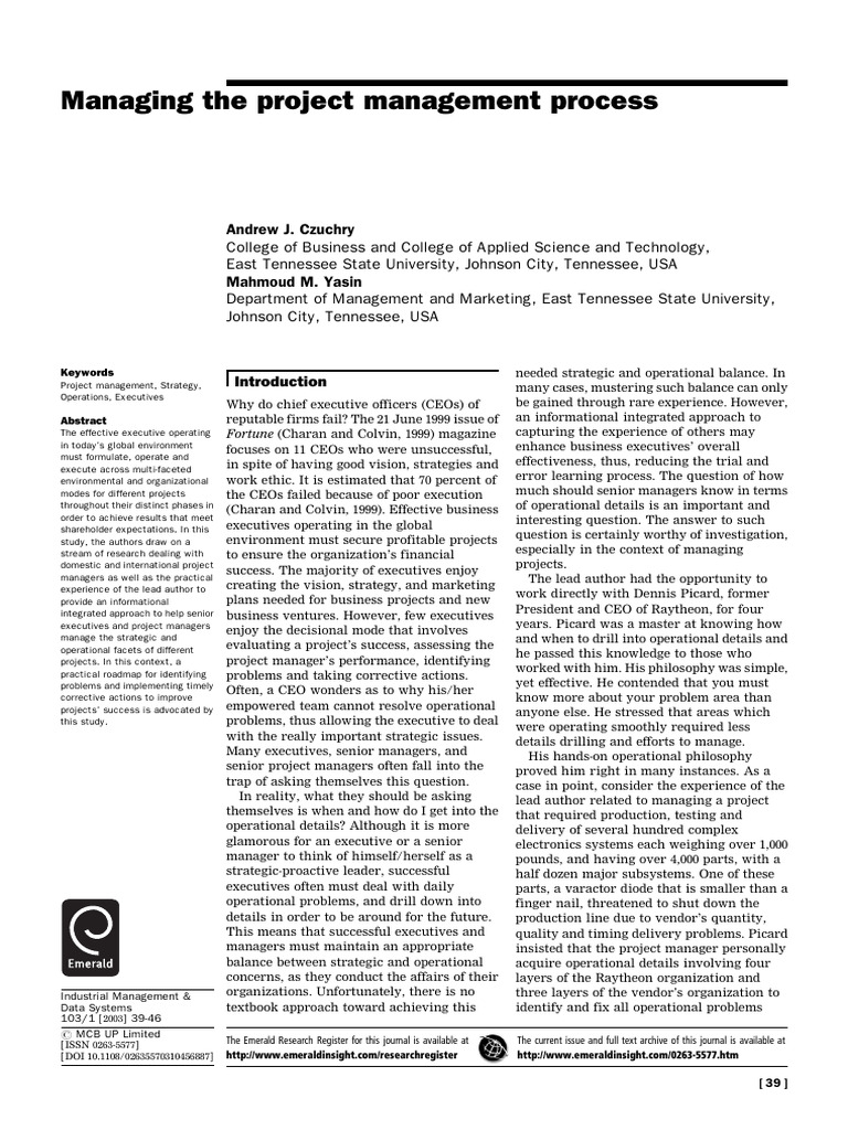 Managing The Project Management Process | PDF | Project Management ...