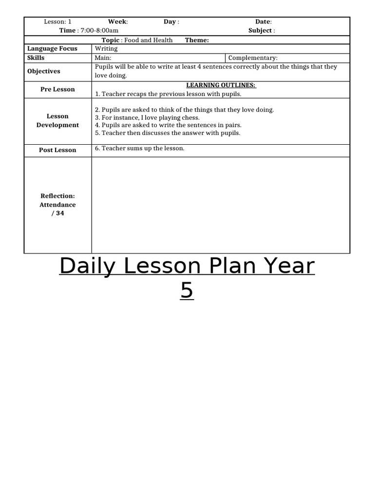 Daily Lesson Plan Year 5 | PDF