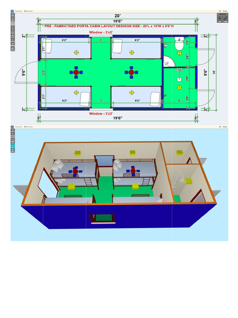 20'x10' Bunk House Cabin Layout Design - GALAXY | PDF
