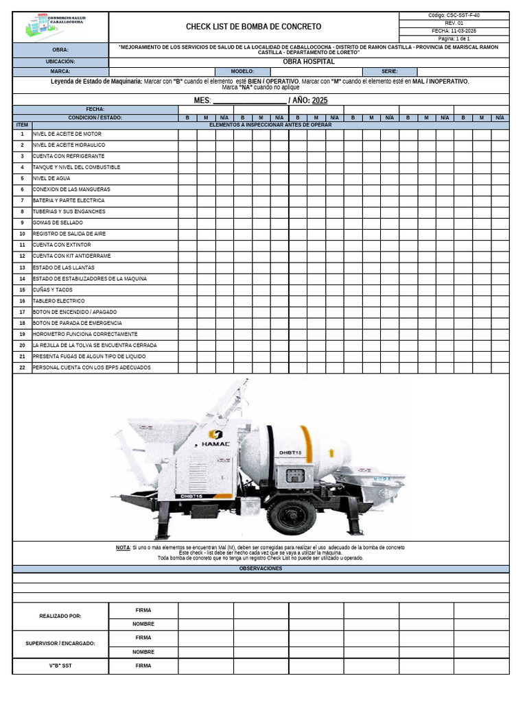 Csc-sst-f-40 - Check List de Bomba de Concreto | PDF