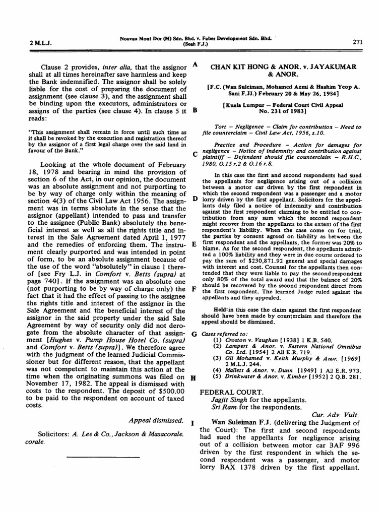 CHAN KIT HONG & ANOR V JAYAKUMAR & ANOR | PDF