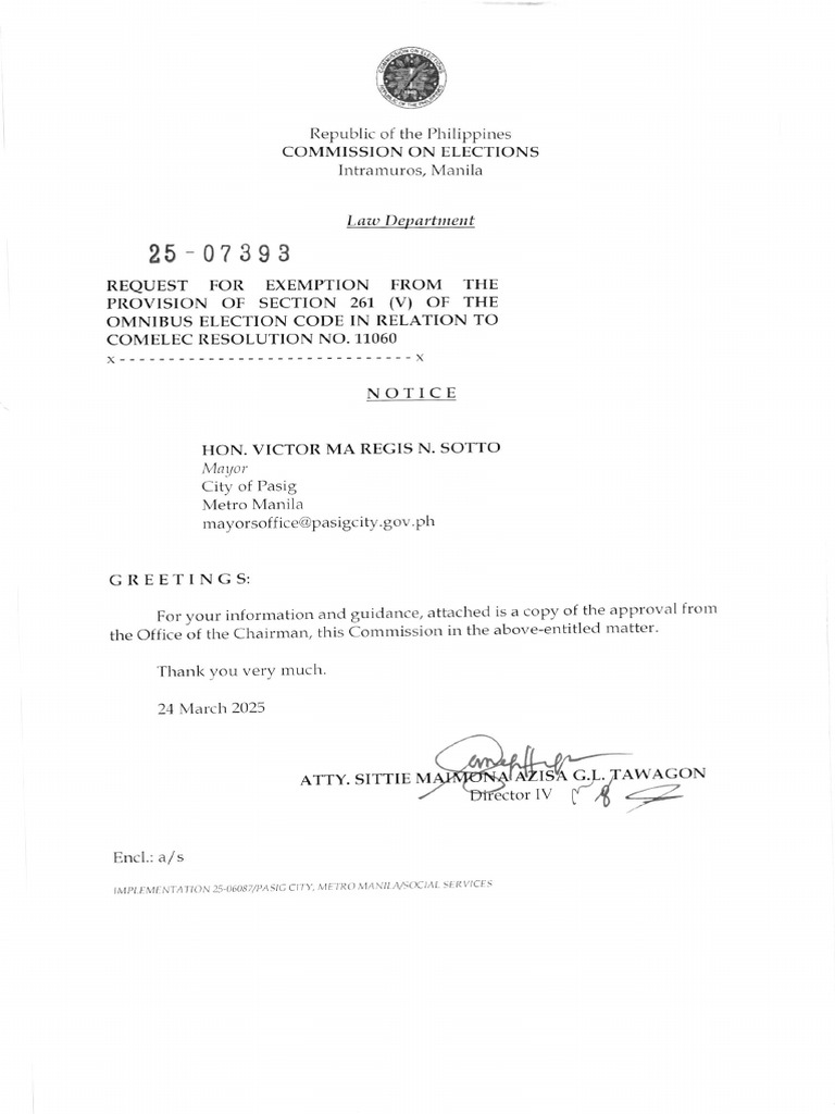 COMELEC Election Ban Exemptions - Pasig City LGU | PDF