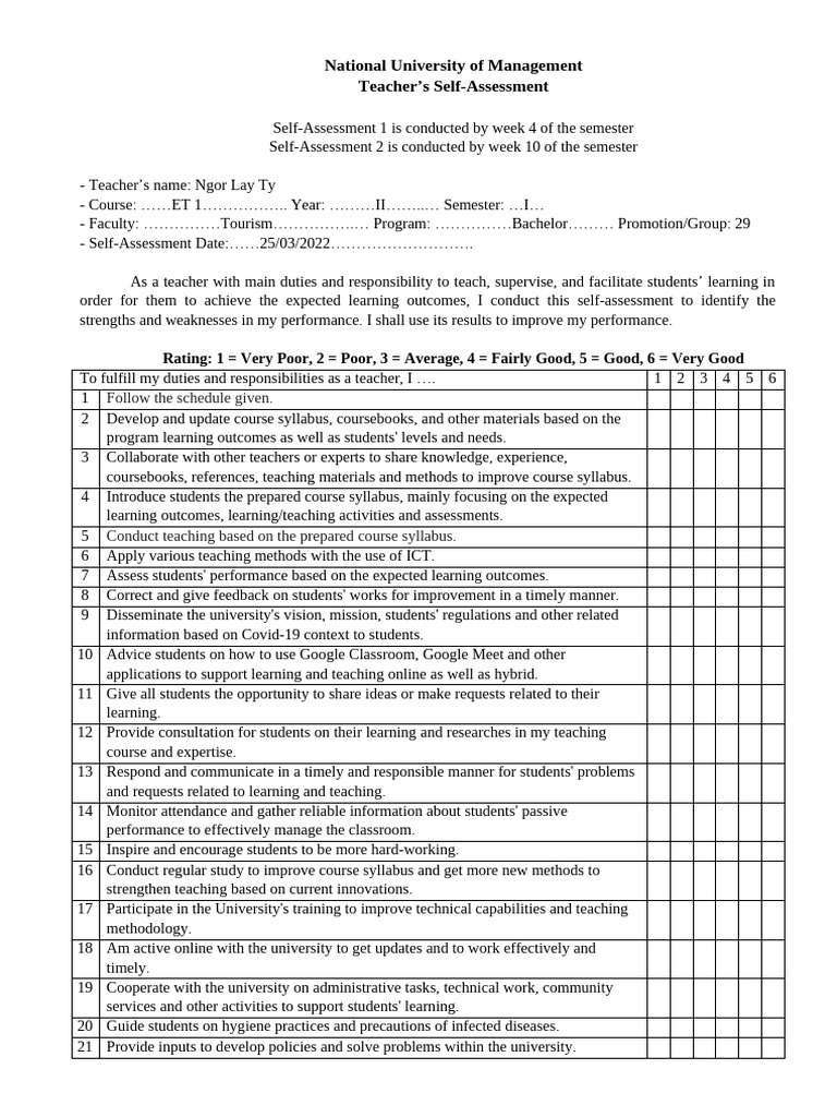 Teachers' Self-Assessment - English | PDF | Teachers | Learning