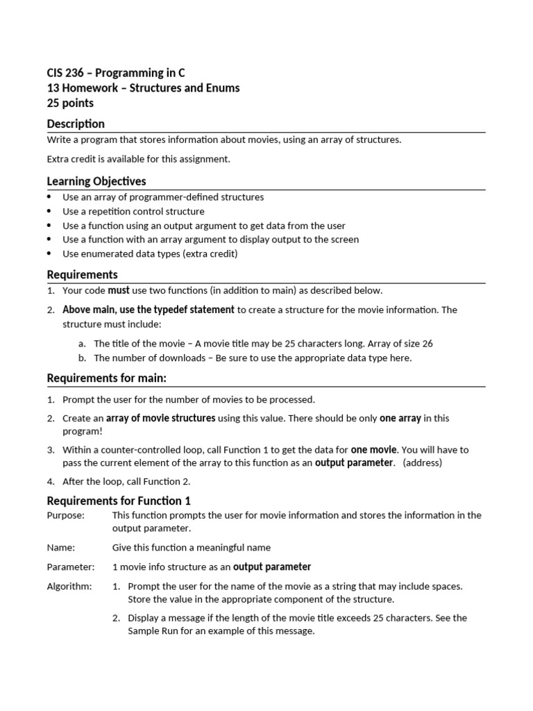 13 Homework - Structures and Enums | PDF | Parameter (Computer ...