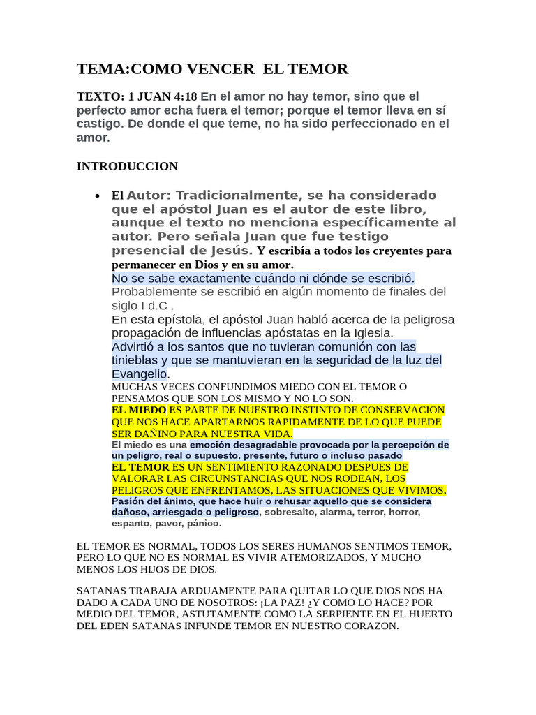 O Vencer El Temor | PDF | Temor | Amor