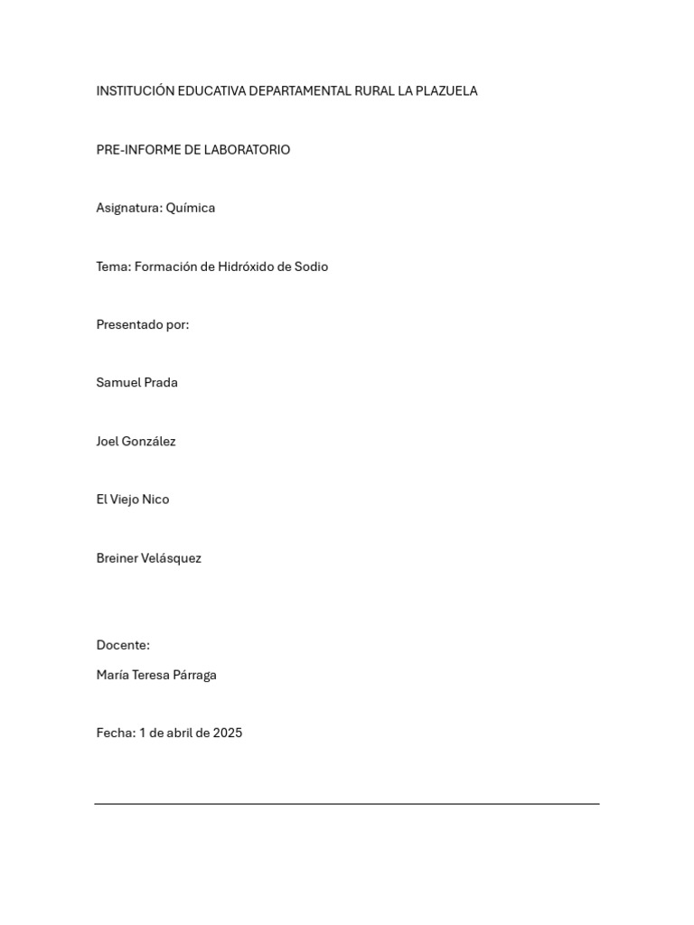 Documento Pre Informe Laboratorio 1 | PDF | Hidróxido de sodio | Ph