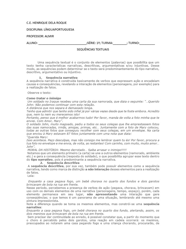 SEQUÊNCIAS TEXTUAIS | PDF | Narrativa | Amor