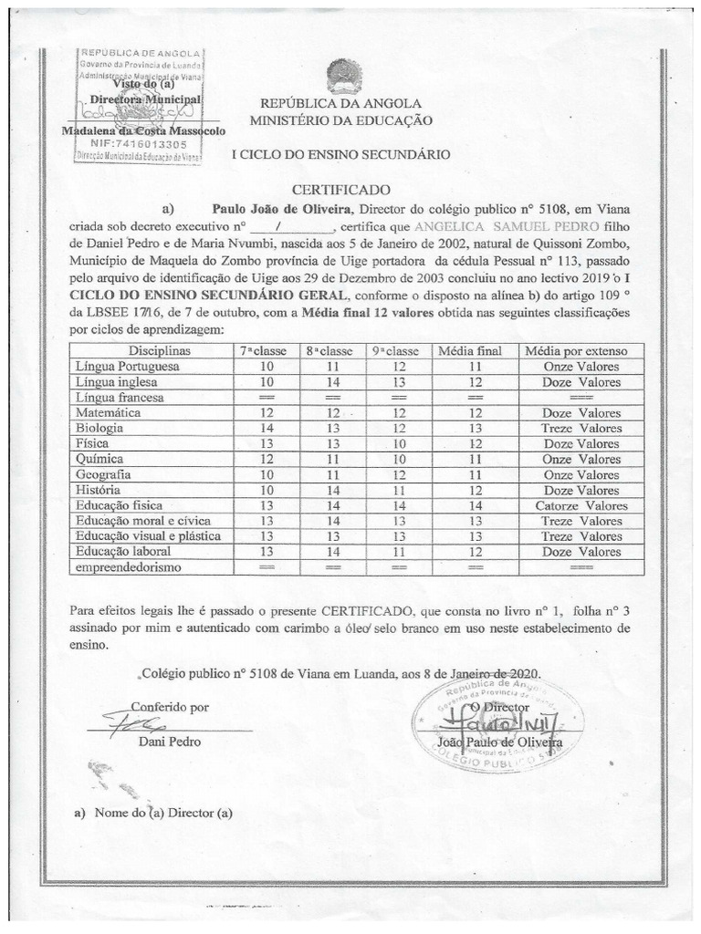 Certificado Angelica Samuel Pedro | PDF