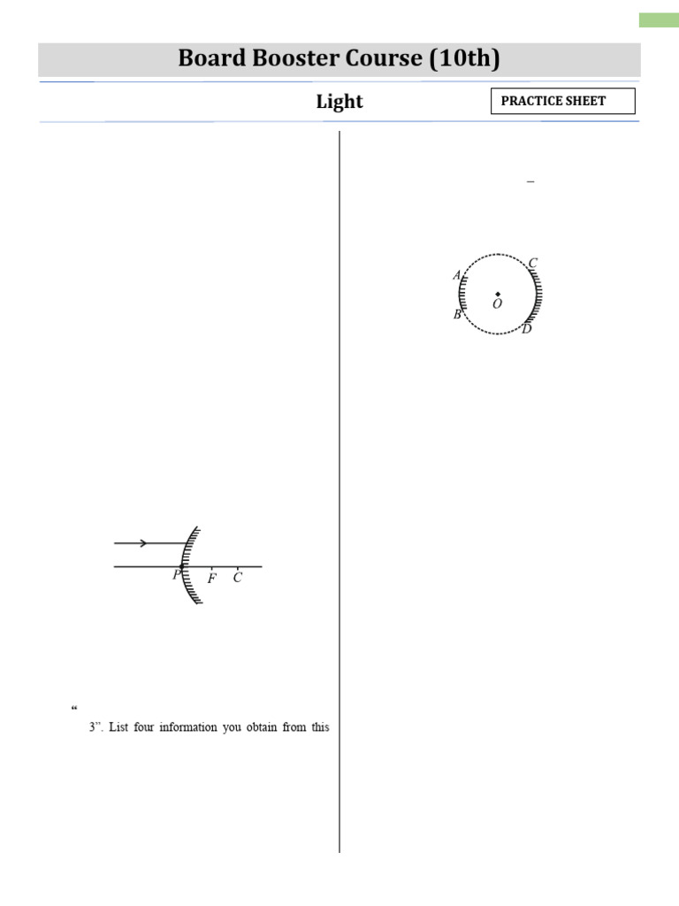 Physics 01 - Light-Reflection & Refraction - Practice Sheet - (10th ...