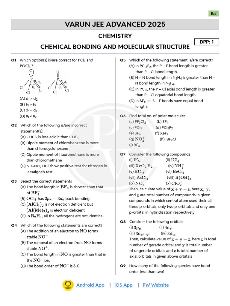 Varun Jee Advanced 2025: Chemistry Chemical Bonding and Molecular ...