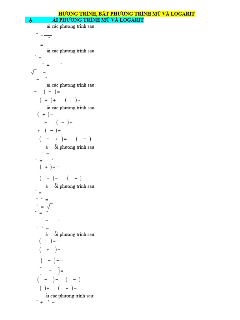 Bài tập về Phương trình mũ, logarit | PDF