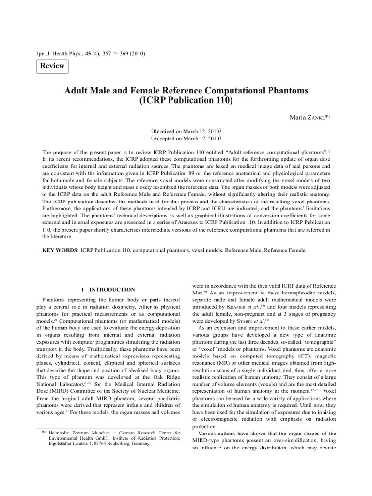 ICRP 110 Adult Reference Phantoms | PDF | Kidney | Skull