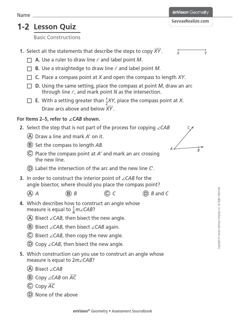 Printable_ 1-2_ Lesson Quiz | PDF