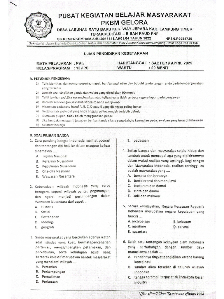 Soal Ujian Akhir PPKN | PDF