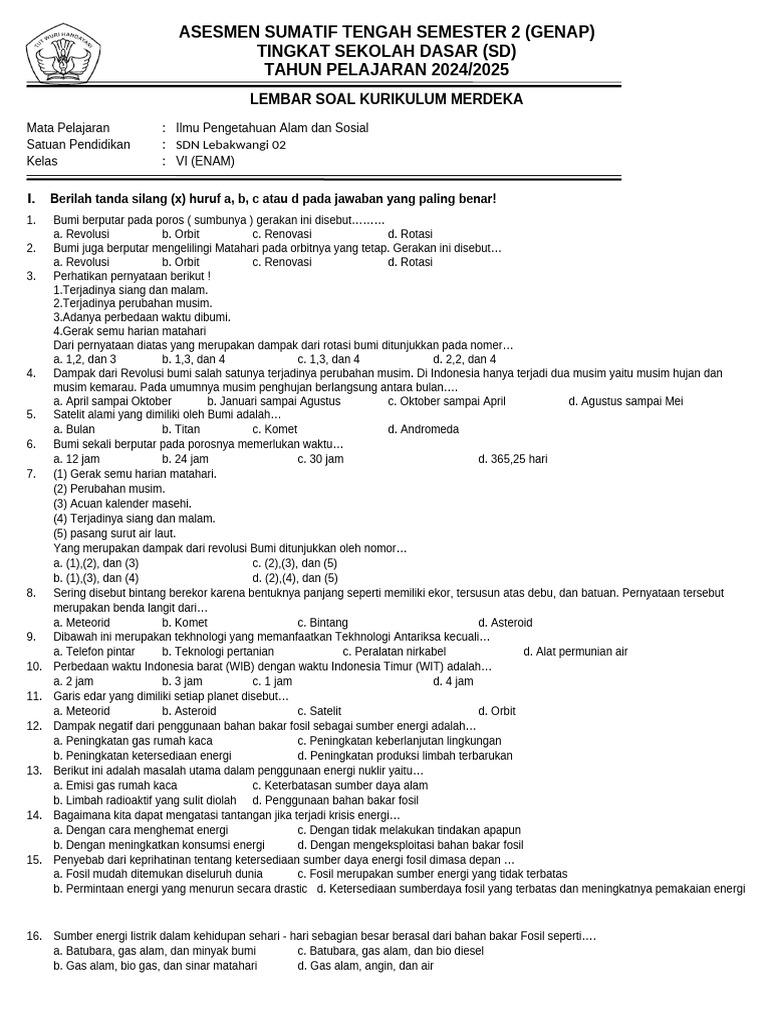 STS 2 Kelas VI - IPAS | PDF