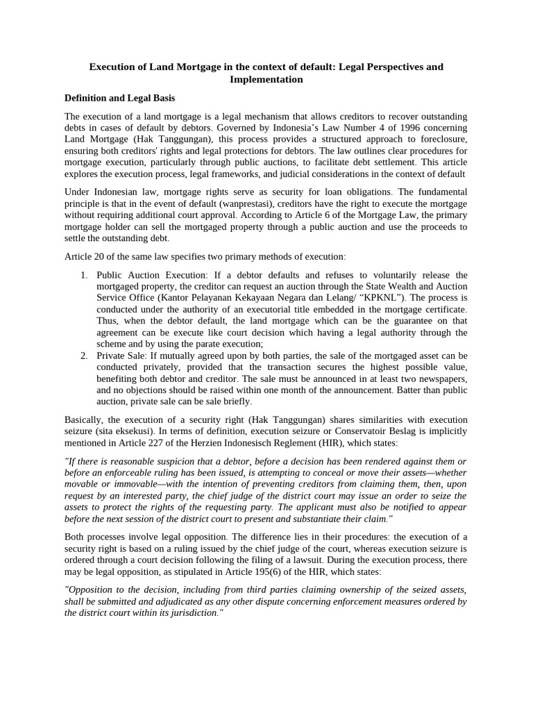 Execution of Land Mortgage in the context of default | PDF | Mortgages ...