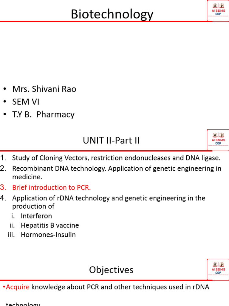 UNIT II Biotech Part III PCR Hybridisation Gene Seq - pptx-1 | PDF | Polymerase Chain Reaction ...