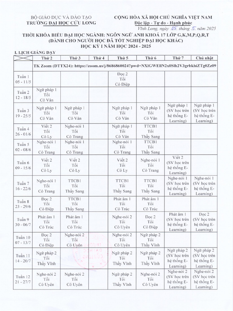 TKB DH Nna Khoa 17 Lop G, K, M, P, Q, R, T (Danh Cho Nguoi Hoc Da Tot ...