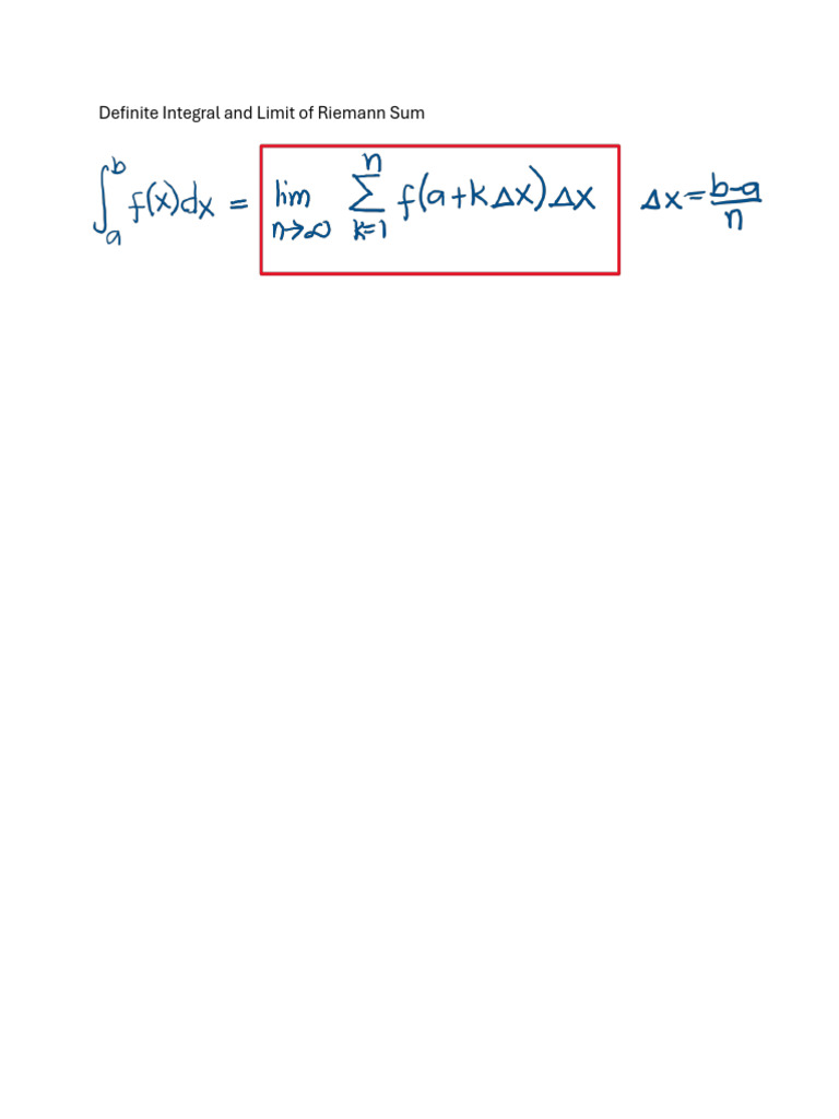 Definite Integral and Limit of Riemann Sum (Max) | PDF