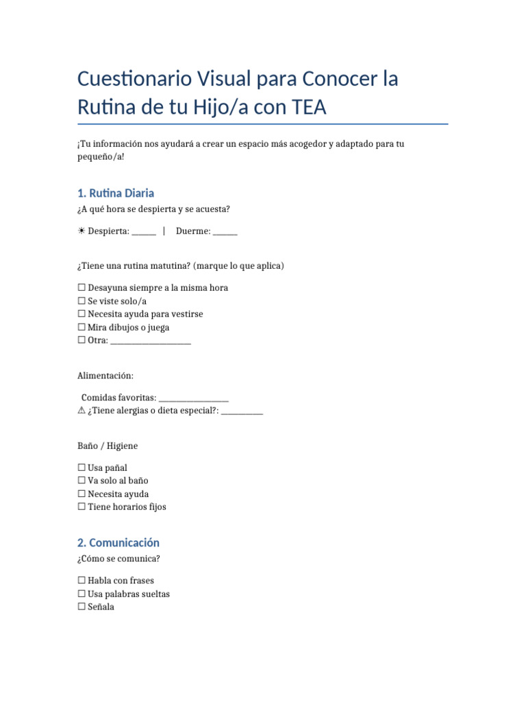 Cuestionario Rutina TEA | PDF | Autismo | Sicología
