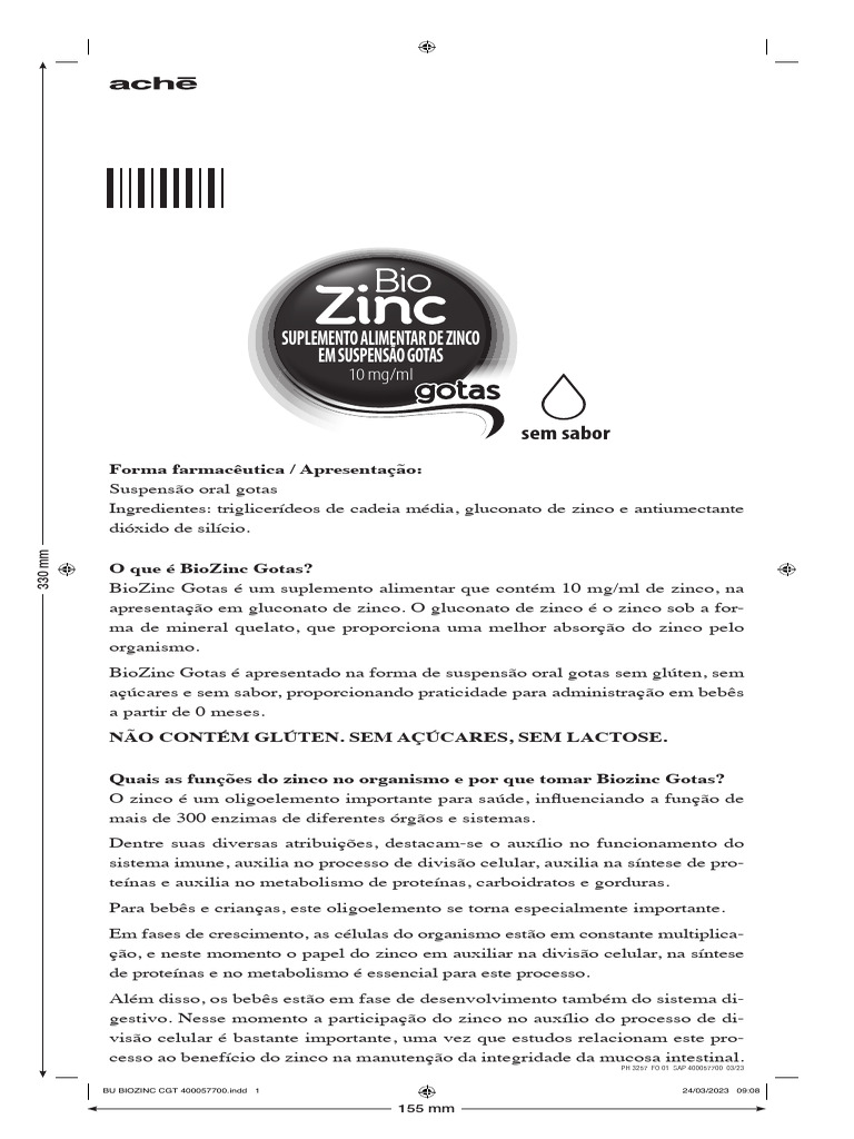BioZinc Gotas: Uso e Benefícios | PDF | Célula (Biologia) | Micronutriente