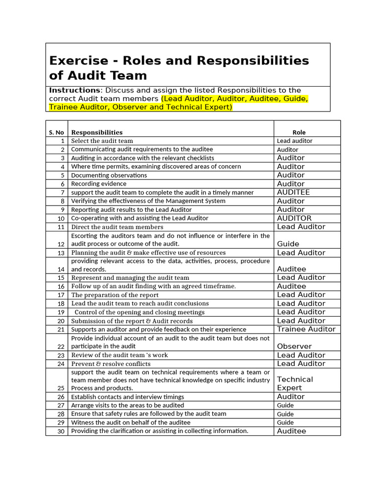 Audit Team Roles and Responsibilities | PDF | Audit