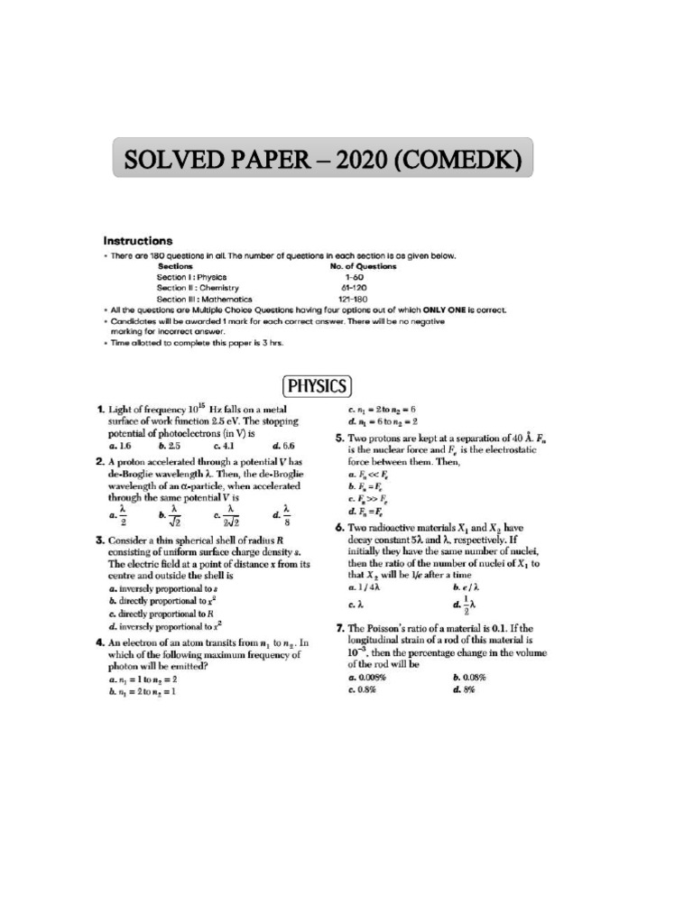Comedk 2020 | PDF