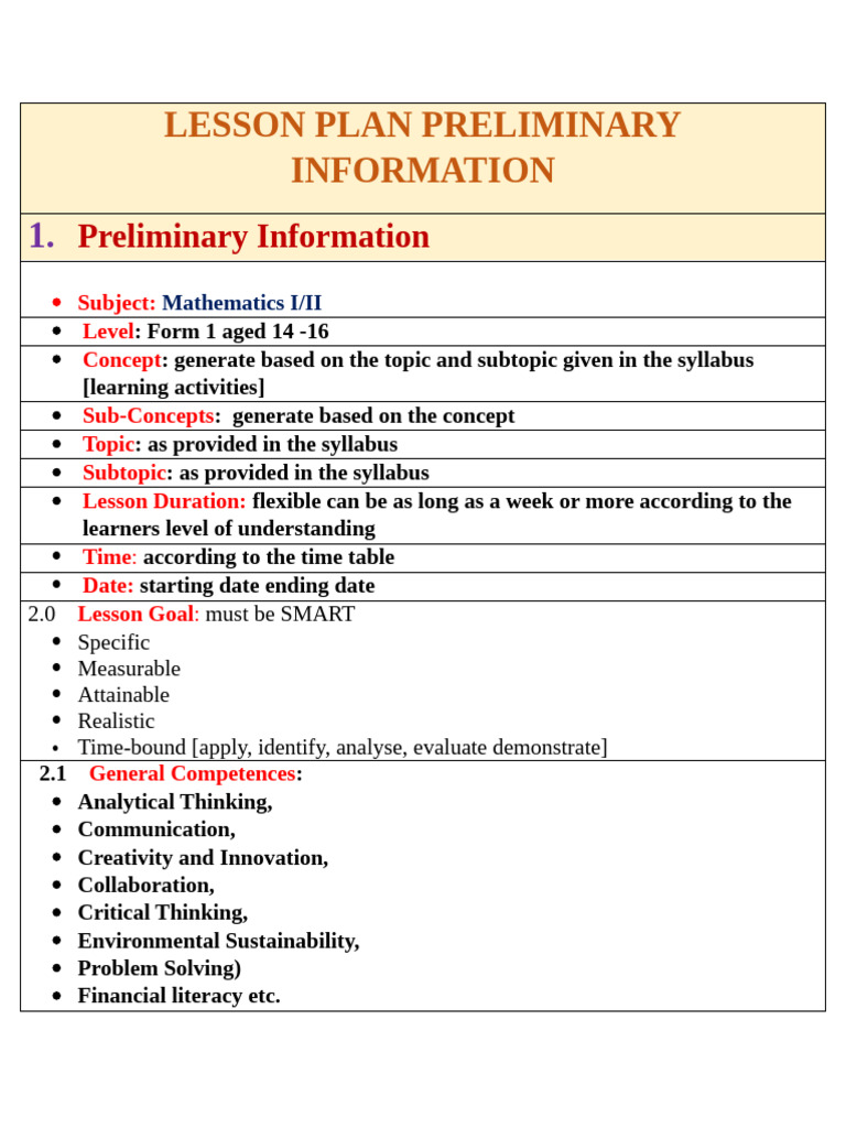 Lesson Plan Preliminary Info - D Tembo | PDF | Learning | Educational ...