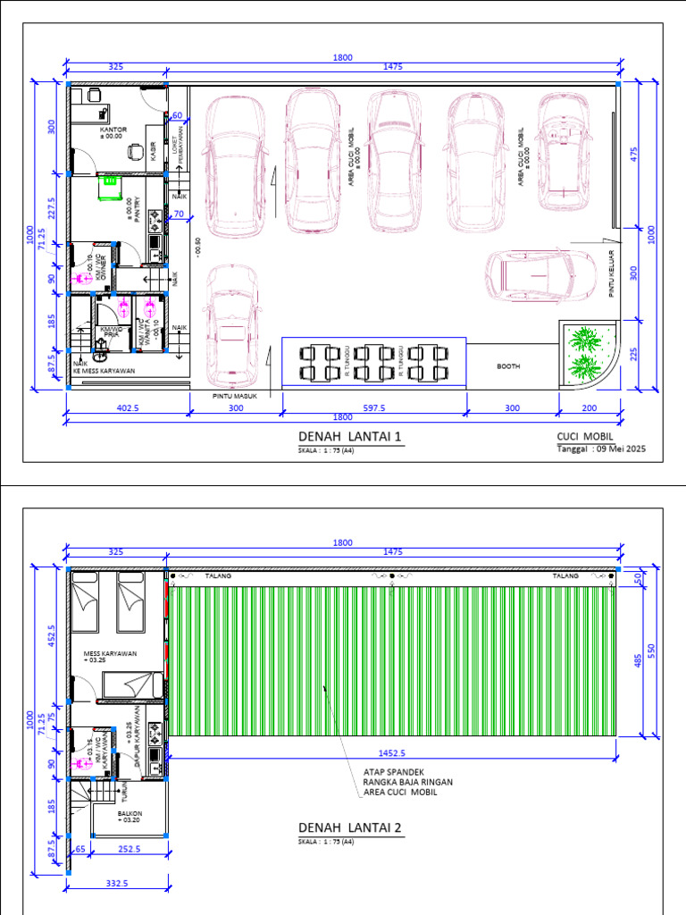00.denah LT 1, LT 2, & Atap Cuci Mobil | PDF