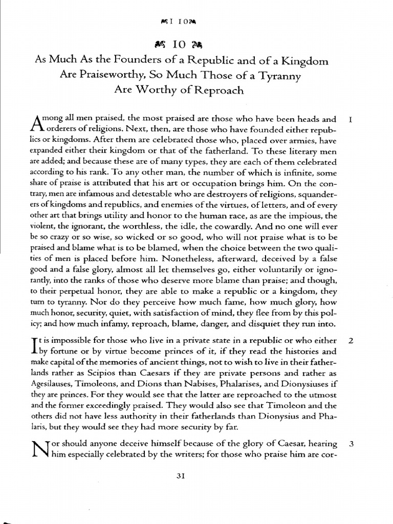 Machiavelli - Book I Chapter X-In Discourses On Livy | PDF | Roman Empire | Ancient Roman Government